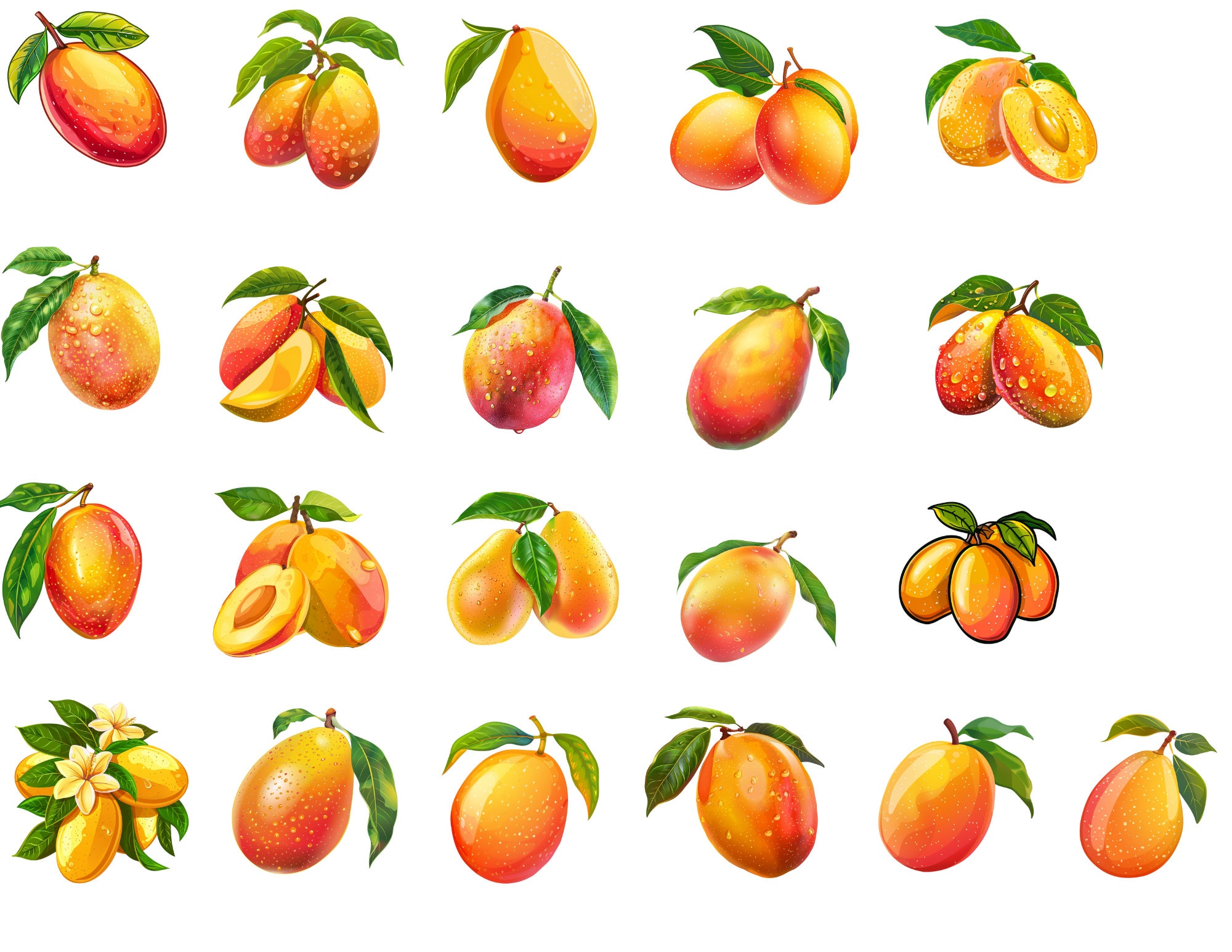 Vibrant Mango Clipart Set | Juicy Mango Digital Art Bundle | Fruit ...