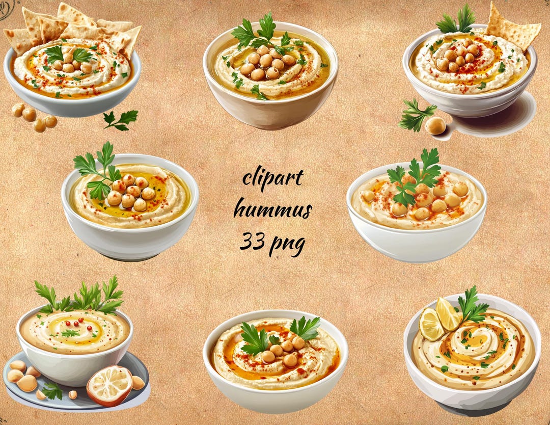 Hummus Clipart: Mediterranean Food PNG Set (instant Download) - Etsy