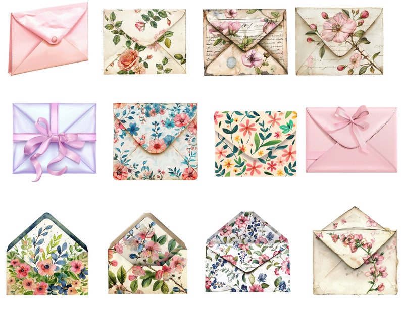 Floral Envelopes Clipart Set | 38 PNG Images for Digital Projects and ...