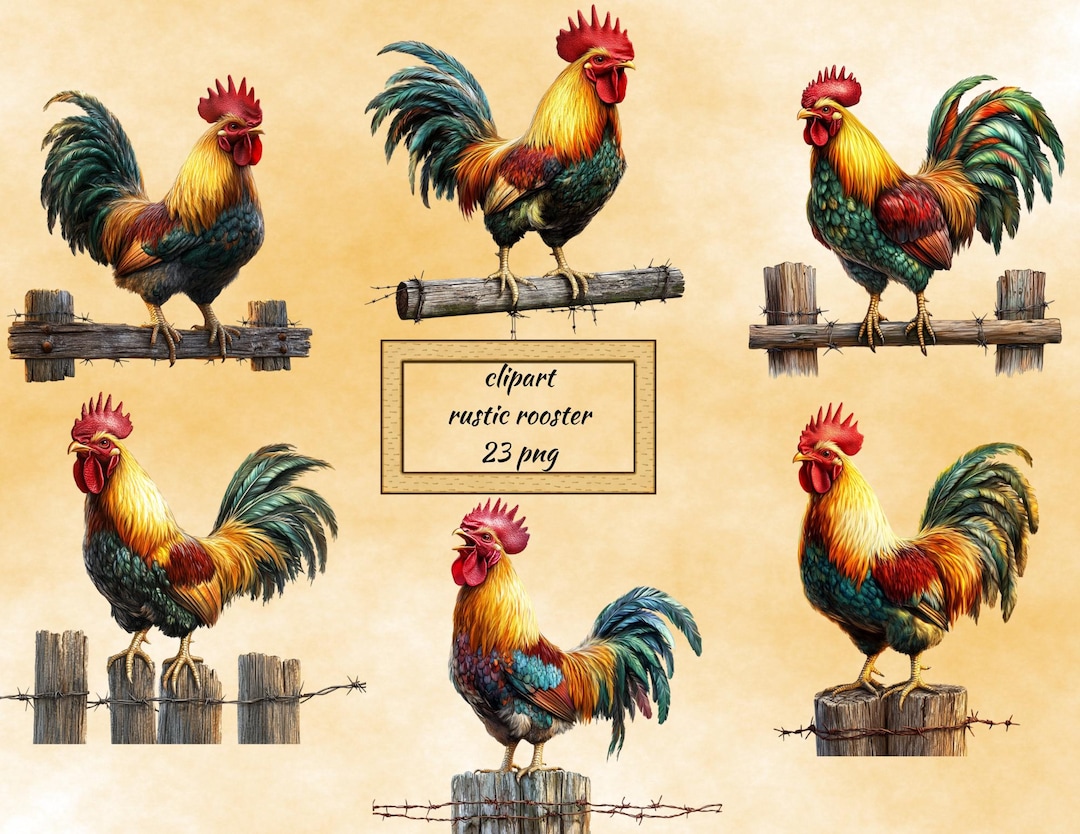 Rustic Rooster Clipart, Farmhouse PNG, Farm Animal Art, Digital Rooster ...
