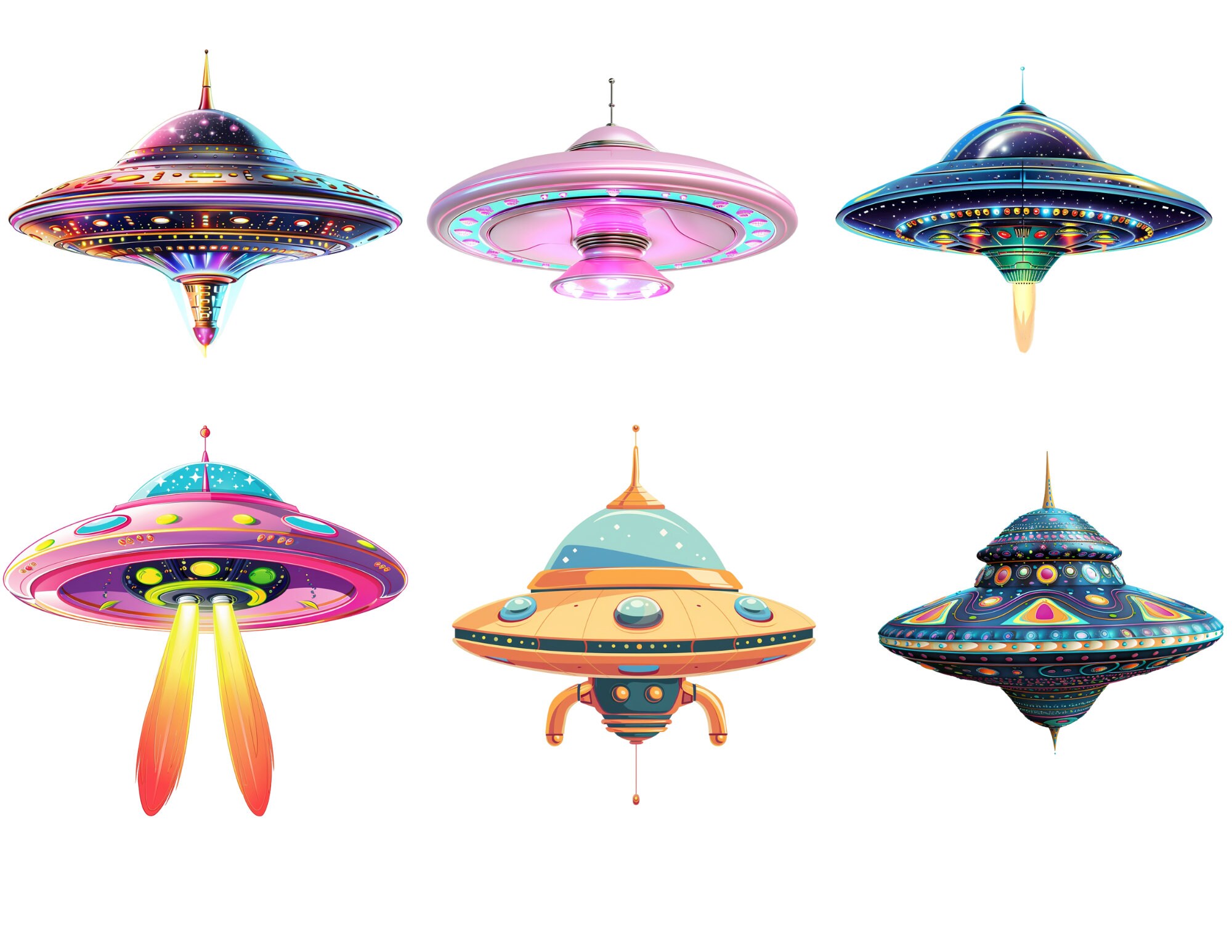 Clipart Pretty Ufos | Pretty Ufos PNG | Digital Print Colorful Ufos ...