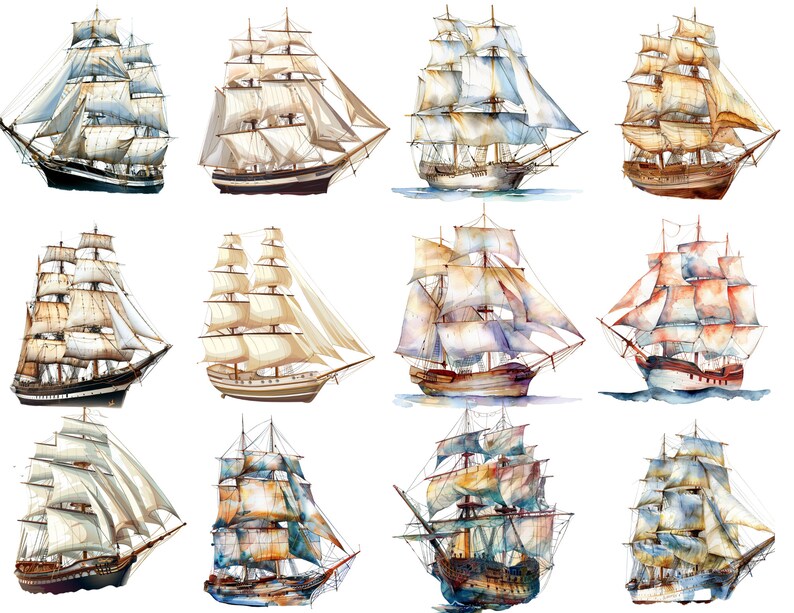 Vintage Ships Clipart Set | Illustrations of Classic Sailing Vessels ...