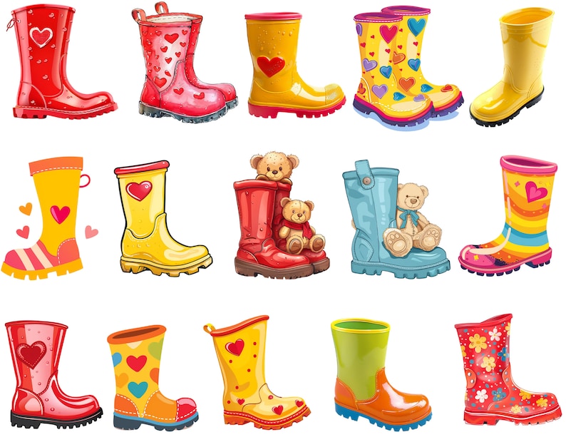 Rain Boots Clipart Bundle | Kids Wellies PNG | Digital Colorful Boots ...