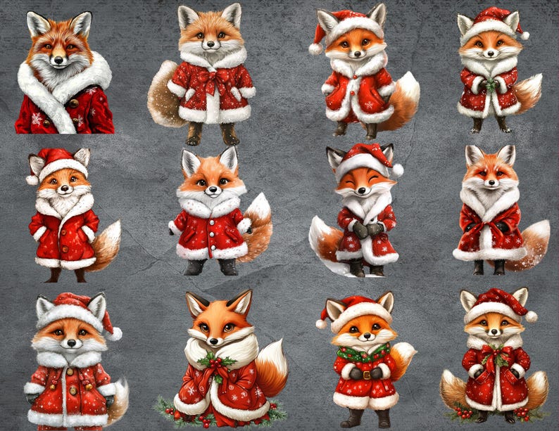 Christmas Fox Clipart | Festive Foxes in Holiday Outfits | 50 Png ...