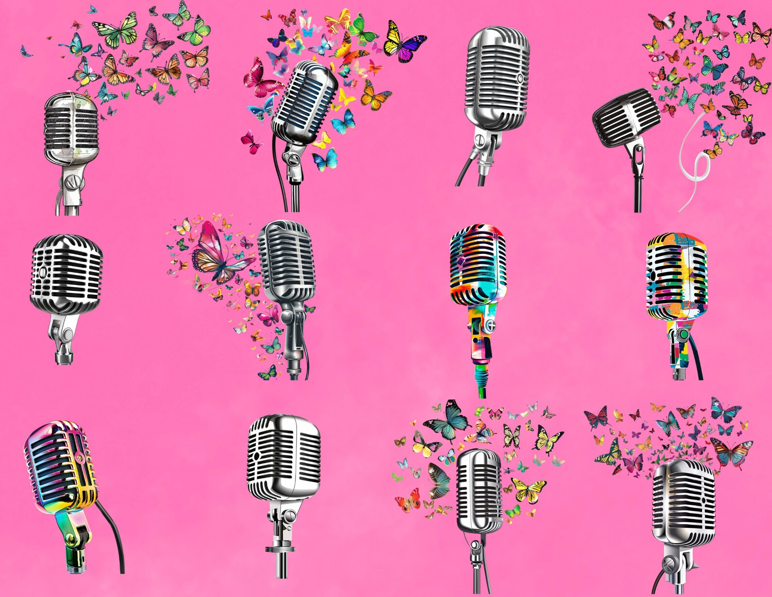 Clipart Microphones | Watercolor Microphones Illustration | Cute ...