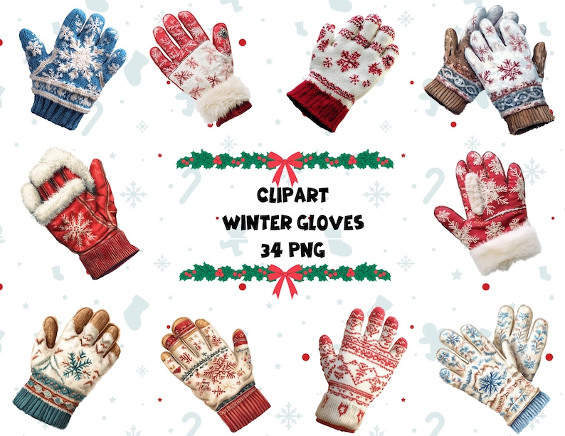 Winter Gloves Clipart Set | 34 PNG | Digital Print Cold Season Decor ...