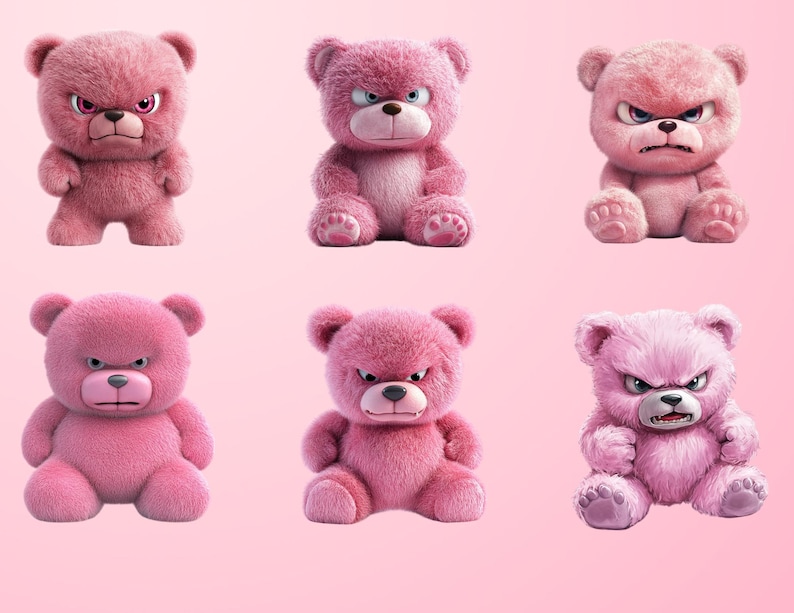 Angry Teddy Bear Clipart, Cute Teddy Bear PNG, Digital Pink Teddy Bear ...