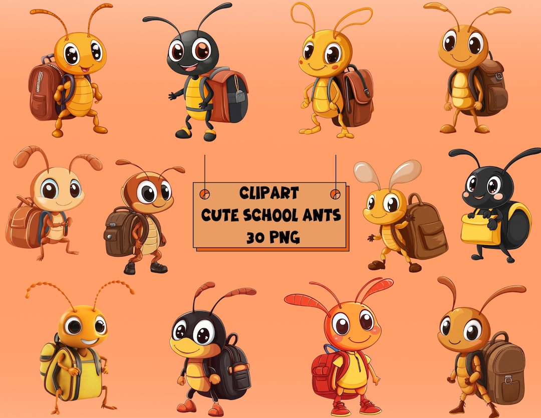 Cute School Ants With Backpacks | School Decor PNG | Digital Print ...