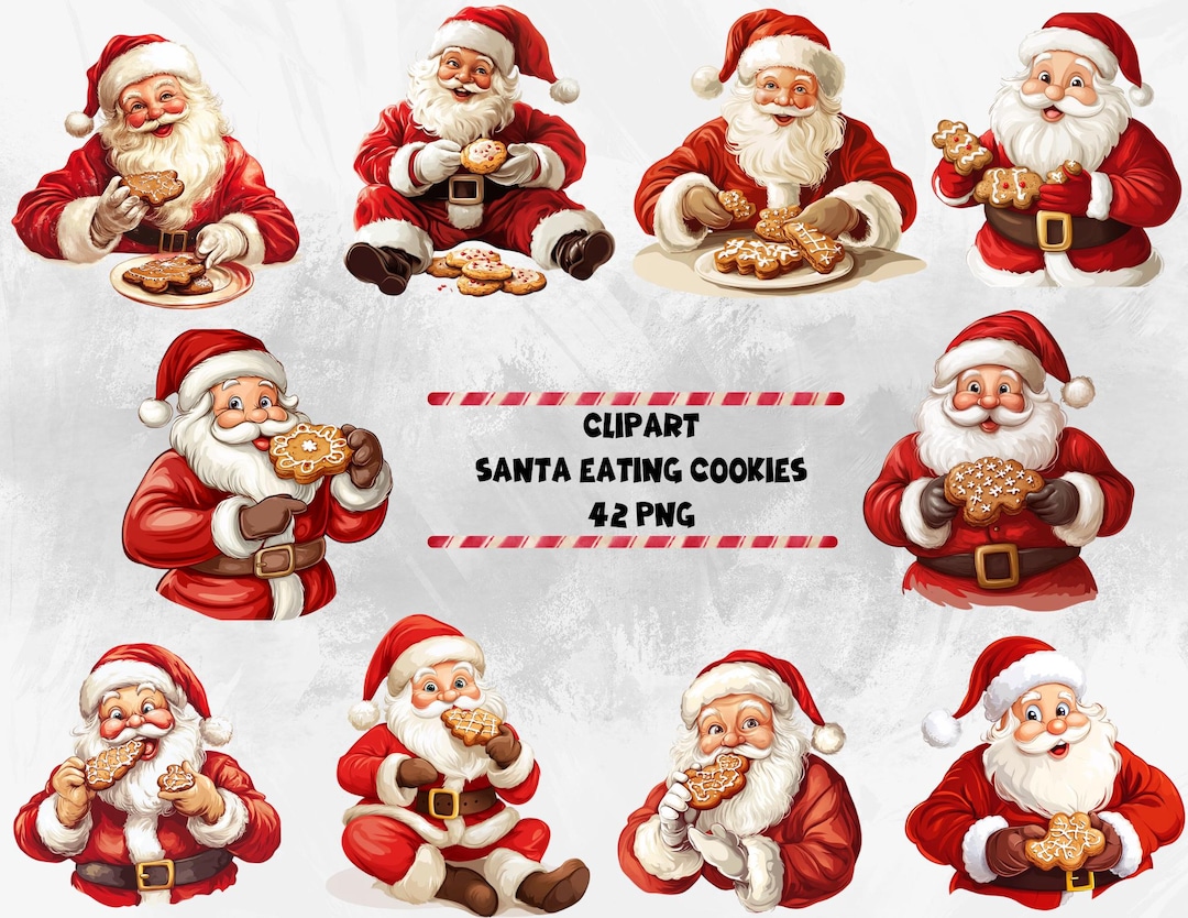 Santa Eating Cookies Clipart Bundle | Christmas Santa With Treats | 42 ...