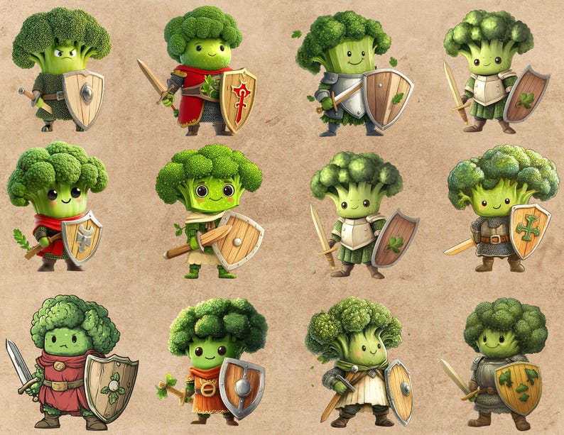 Broccoli Warrior Clipart | Funny Broccoli PNG | Cute Broccoli Character ...