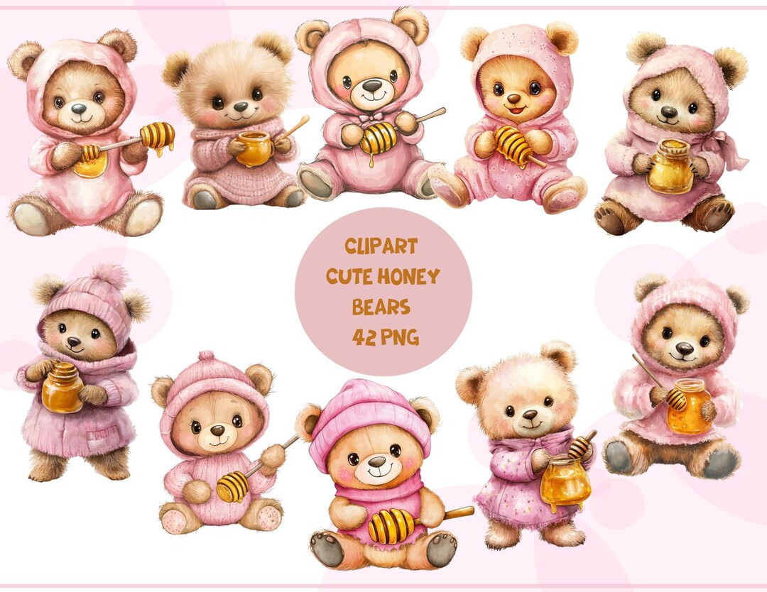 Adorable Honey Bears Clipart | Cute Pink Bears 42 PNG | Digital Print ...