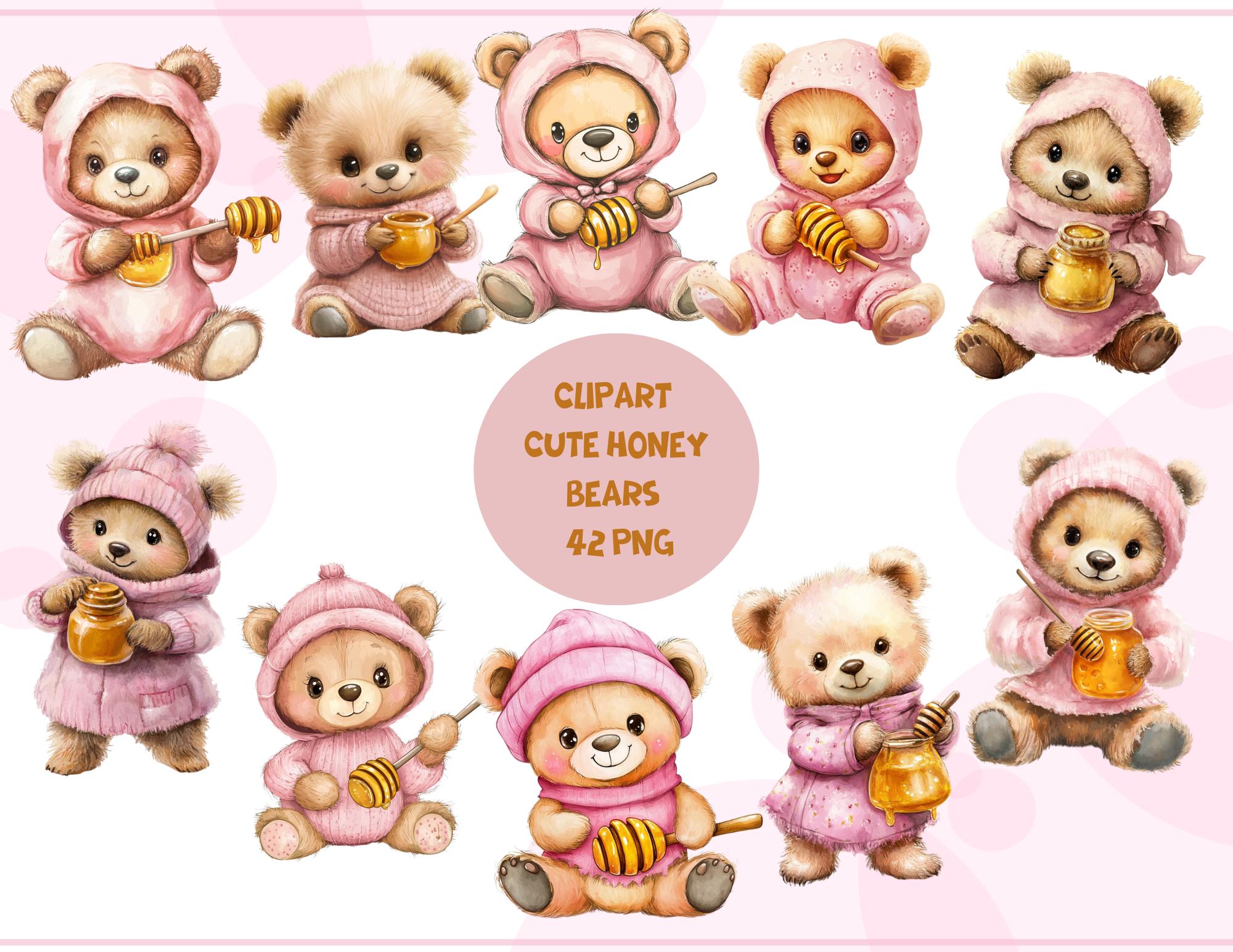 Adorable Honey Bears Clipart | Cute Pink Bears 42 PNG | Digital Print ...