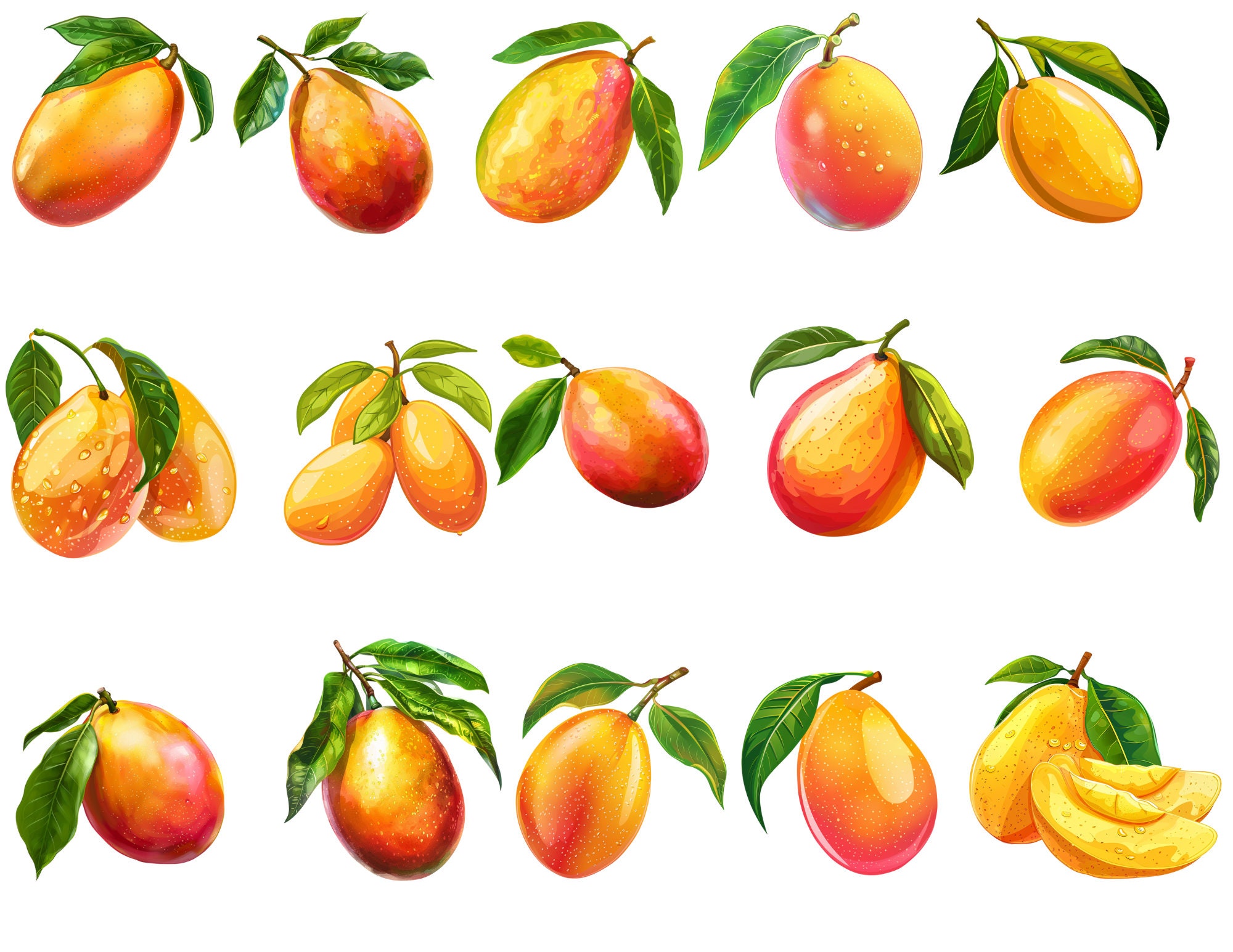 Vibrant Mango Clipart Set Juicy Mango Digital Art Bundle Fruit ...