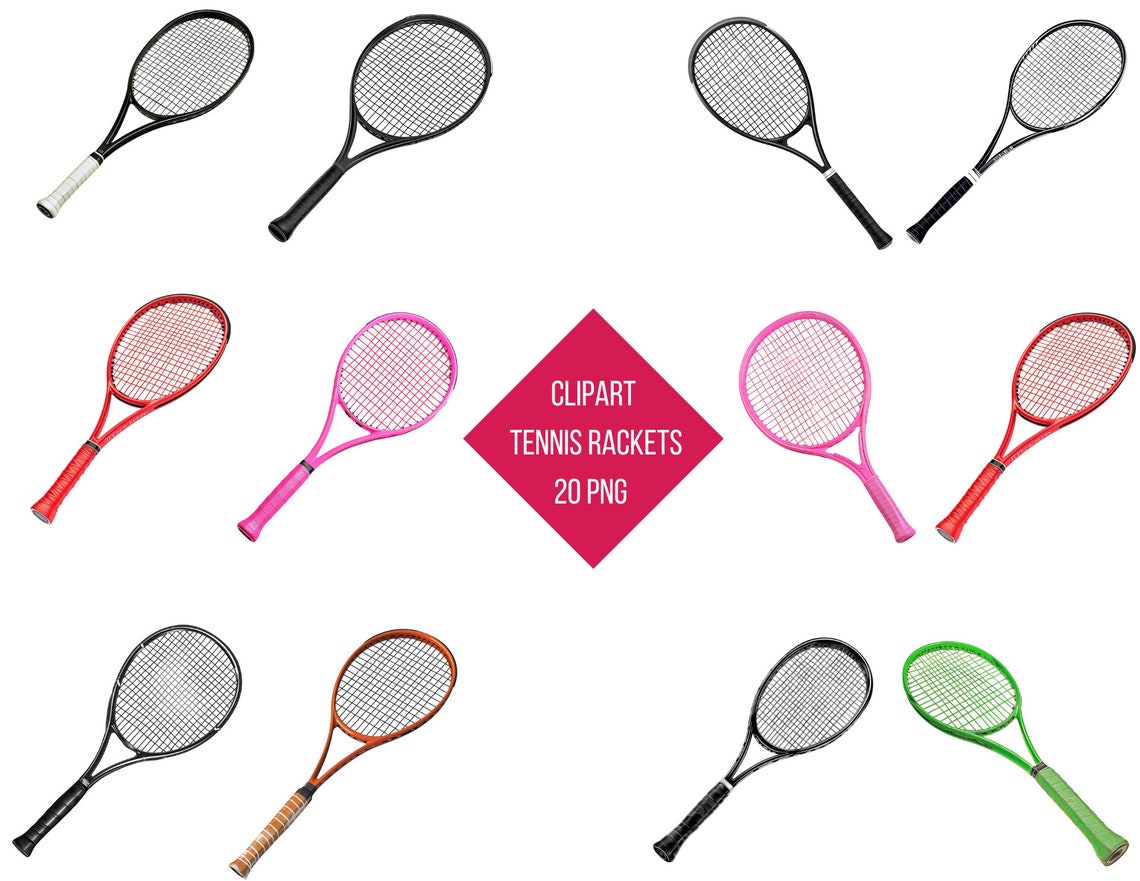 Tennis Rackets Clipart | Stylish Tennis Racket Illustrations | Digital ...