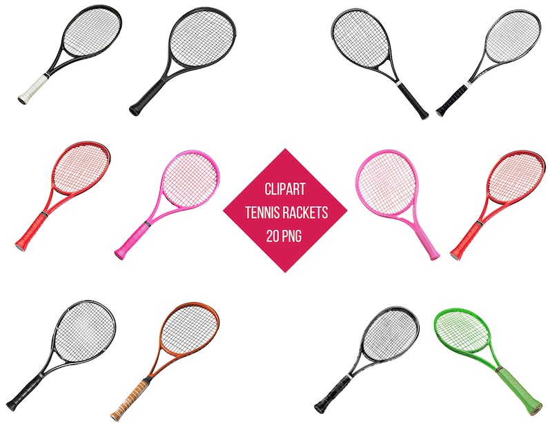 Tennis Rackets Clipart | Stylish Tennis Racket Illustrations | Digital ...