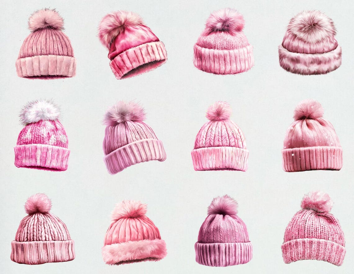 Pink Winter Hats Clipart Set | Cozy Knit Hats 38 PNG | Digital Print ...