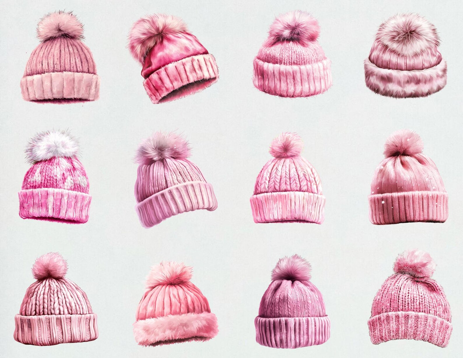 Pink Winter Hats Clipart Set | Cozy Knit Hats 38 PNG | Digital Print ...