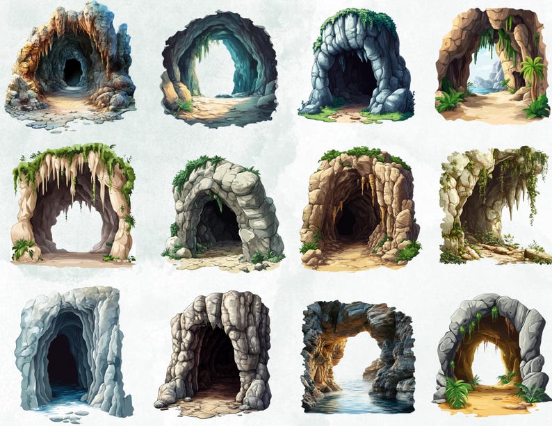 Clipart Unique Caves | 40 Pngs | Caves Decor | Transparent Background ...