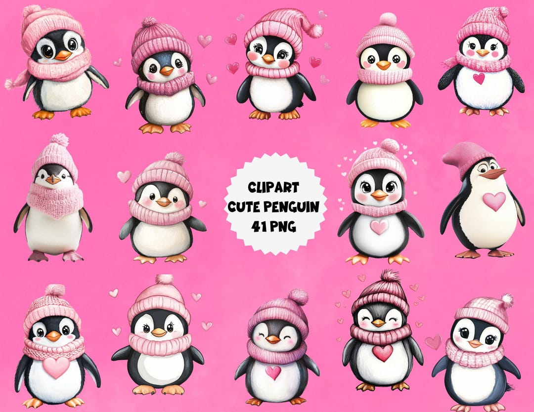 Cute Penguin Clipart – Adorable Winter Penguins With Hearts and Scarves ...