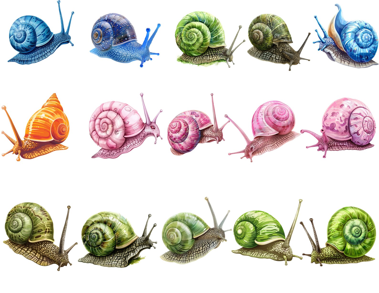 Adorable Snail Clipart Bundle | Cute Snails Graphics | Colorful Snails ...