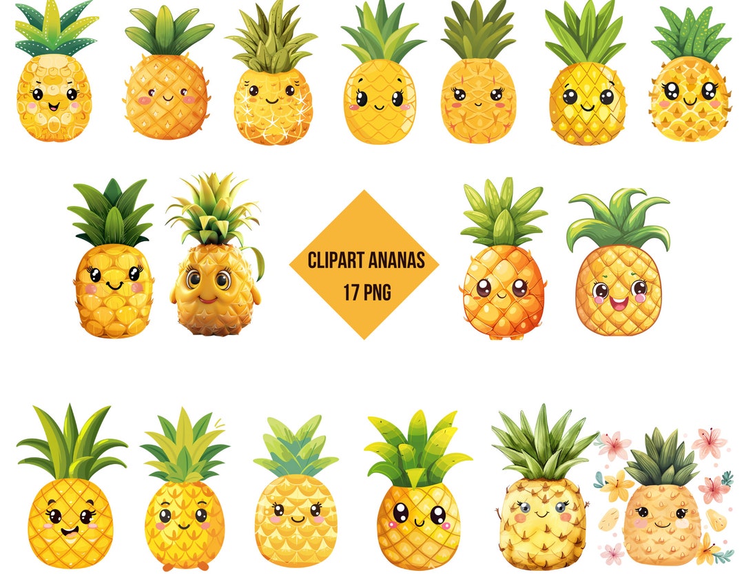 Funny Pineapples Clipart | Cute Pineapple Illustrations PNG | Digital ...