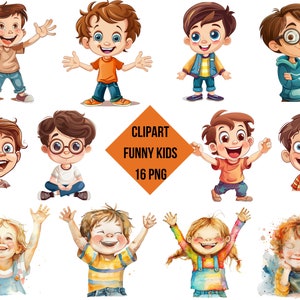 Funny Kids Clipart Set | Illustrations With Cheerful Expressions ...