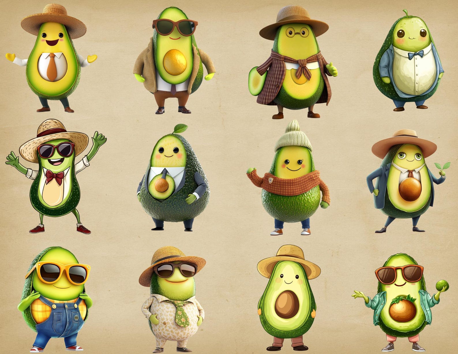 Clipart Funny Avocado | Cute Avocado 57 PNG | Digital Print Pretty ...
