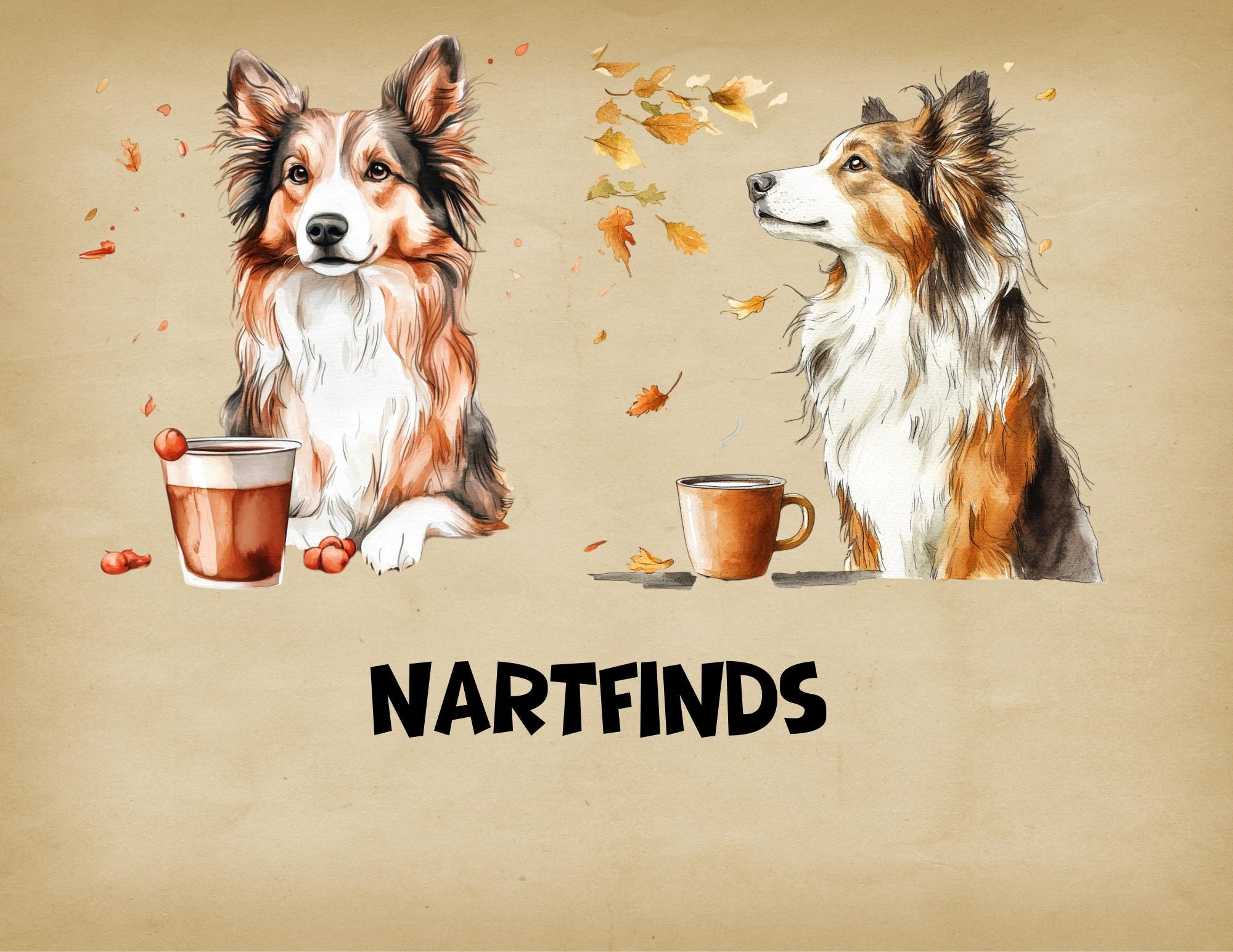 Clipart Collie Dogs in Autumn | Digital Print Autumn Decor With Collie ...
