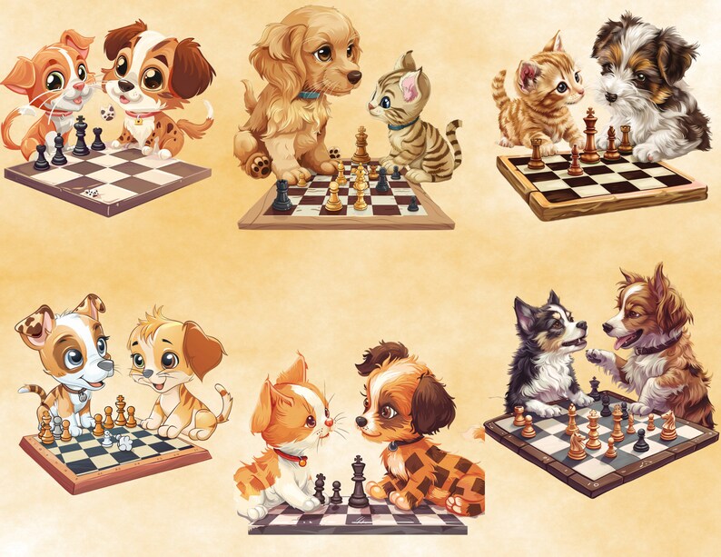 Clipart Cats and Dogs Playing Chess | Animals Playing Chess PNG ...