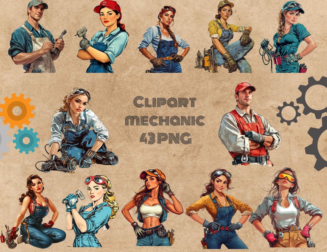 Mechanic Clipart Bundle | Modern Mechanic PNG | Printable Auto Mechanic ...