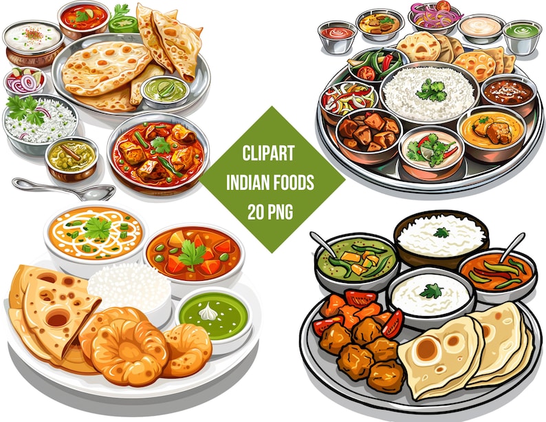 Indian Food Clipart: Authentic Dishes PNG Illustrations (digital ...