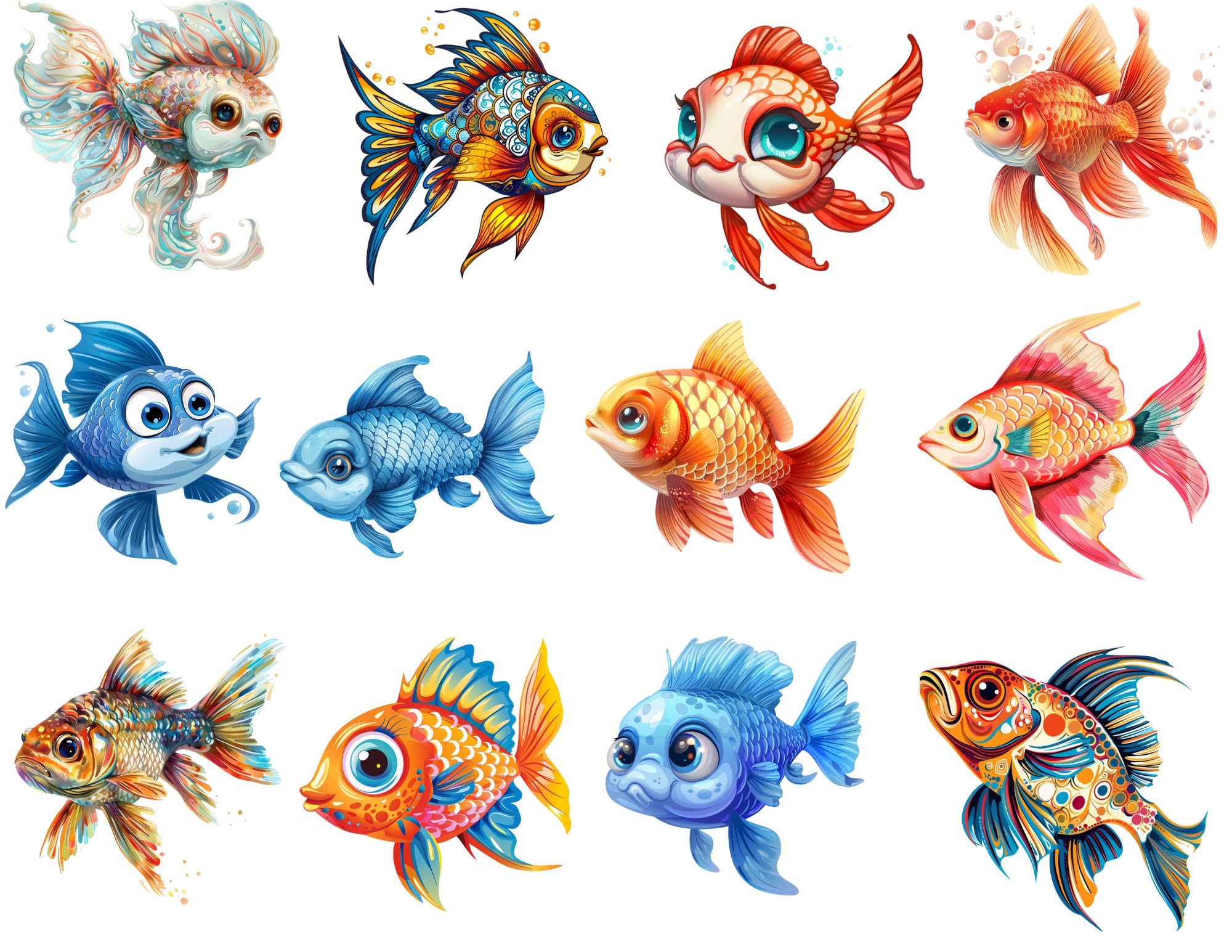 Clipart Cute Fish | Colorful Fish PNG | Digital Print Fish Decor ...