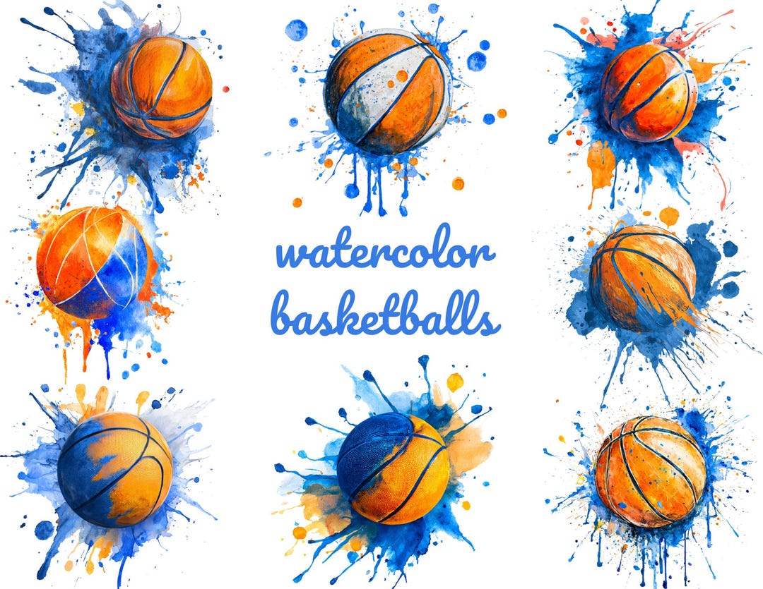 Watercolor Basketball Clipart, 21 Sports Ball PNG, Basketball Splash ...