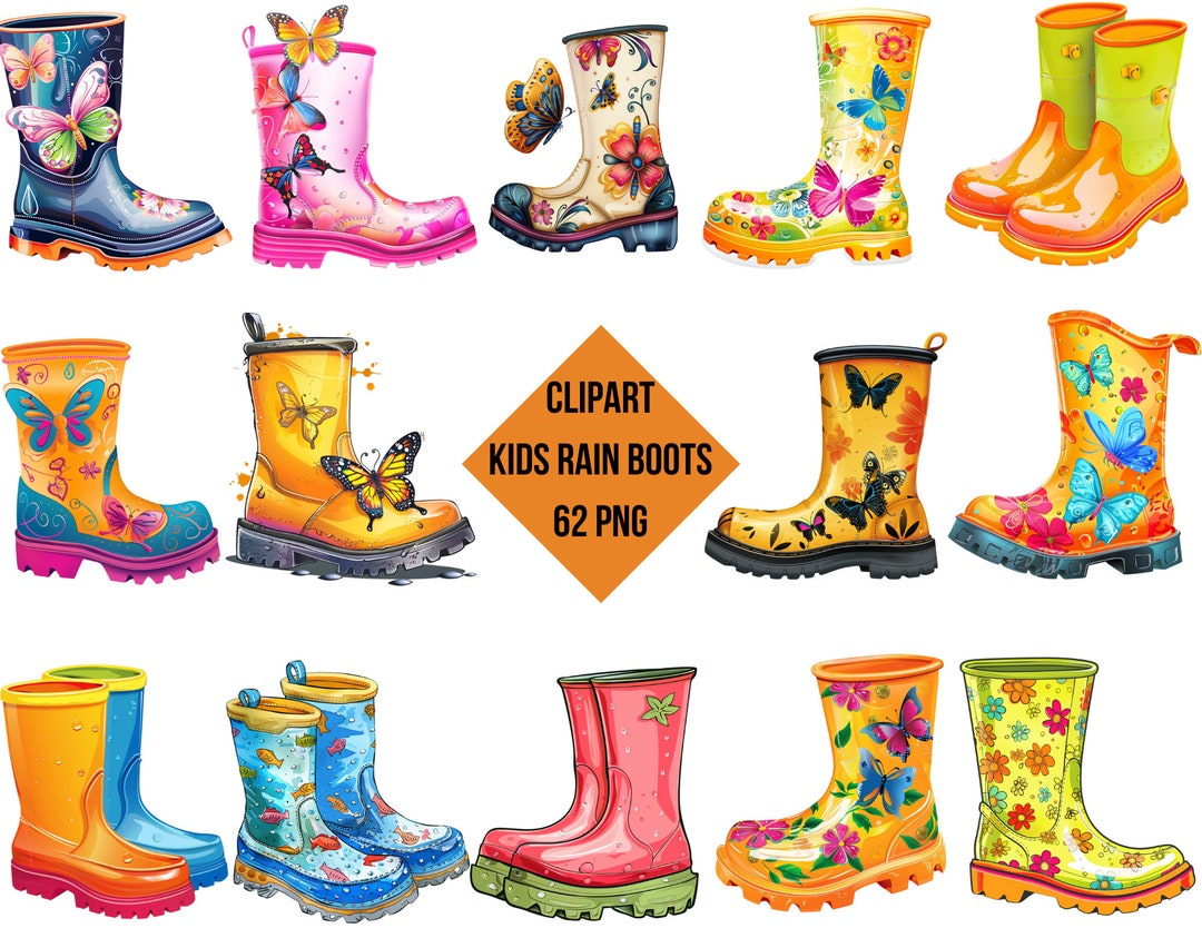 Rain Boots Clipart Bundle | Kids Wellies PNG | Digital Colorful Boots ...