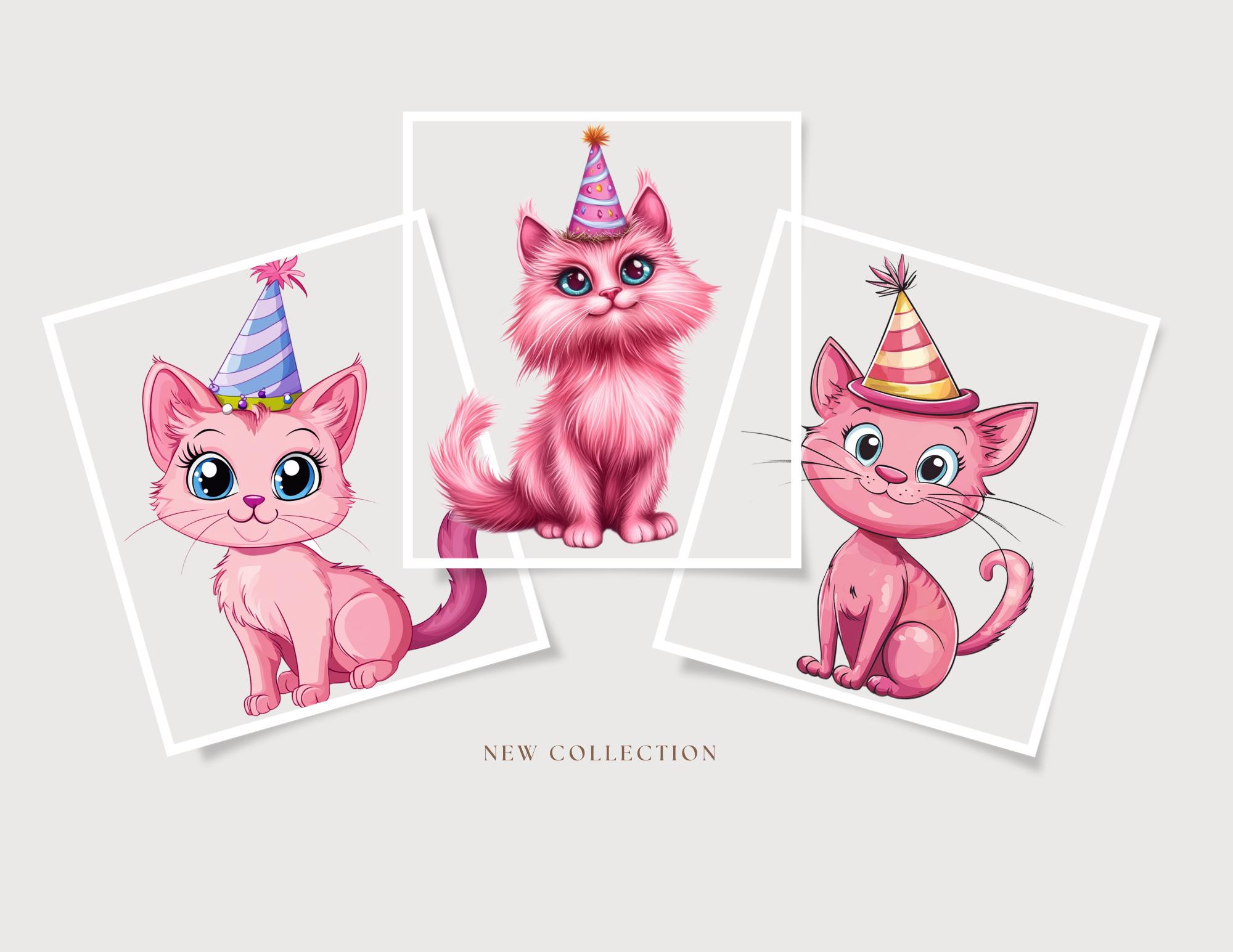 Party Cats Clipart | Adorable Pink Cats With Party Hats | Perfect for ...