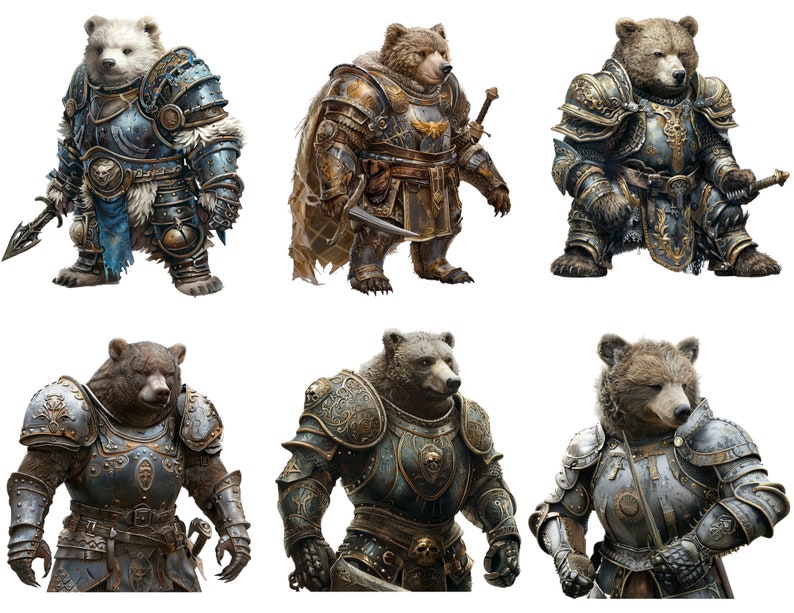 Clipart Bears in Armors | Bears in Armors PNG | Digital Print Bears in ...