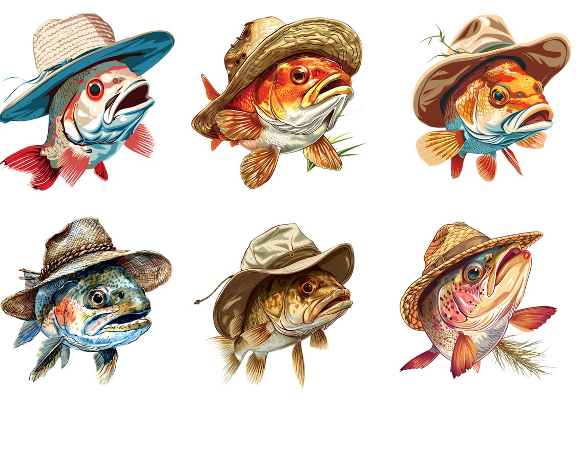 Clipart Fishing Hats | Fishing Hats PNG | Digital Print Fishing Hats ...