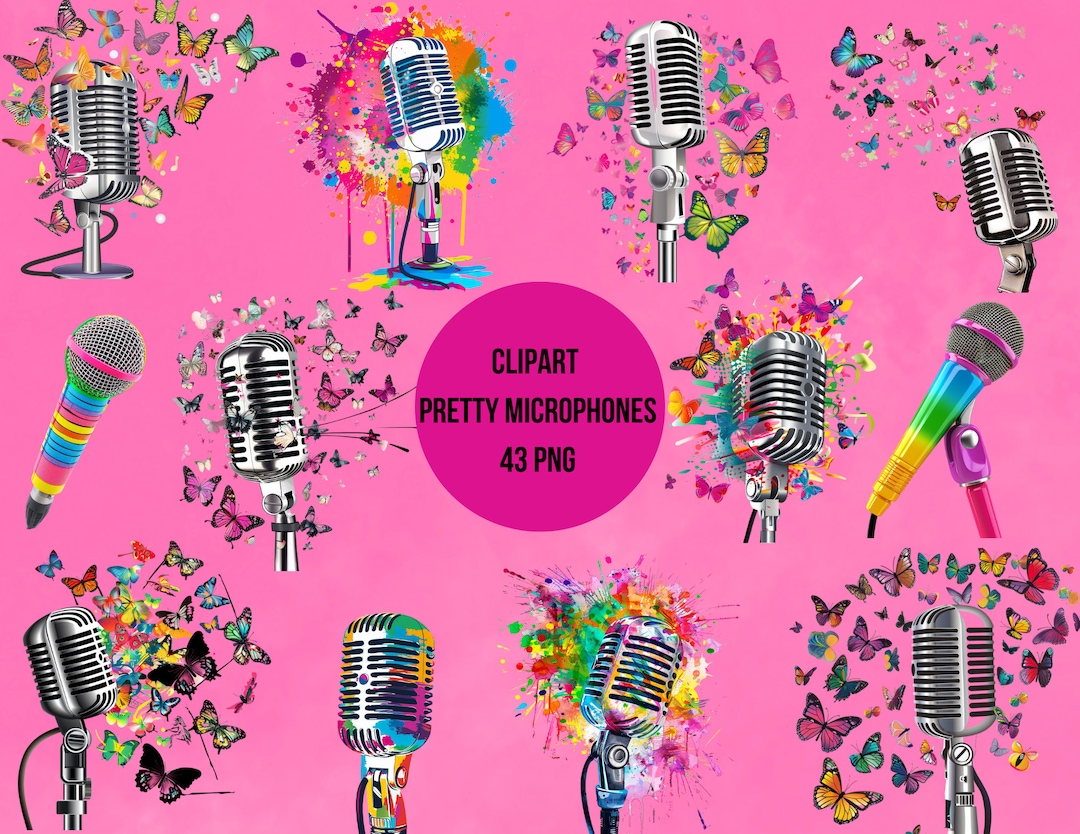 Clipart Microphones | Watercolor Microphones Illustration | Cute ...