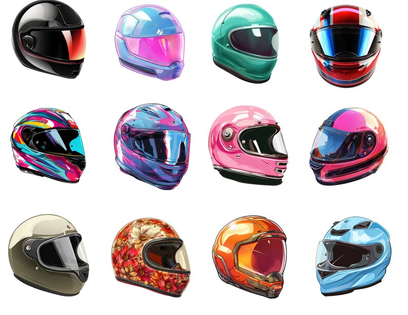 Motorcycle Helmet Clipart Set, Racing Helmet PNG, Digital Colorful ...