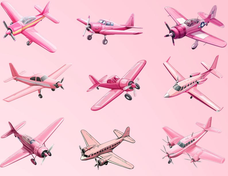 Pink Airplane Clipart Bundle | 32 PNG Cute Aviation Designs ...