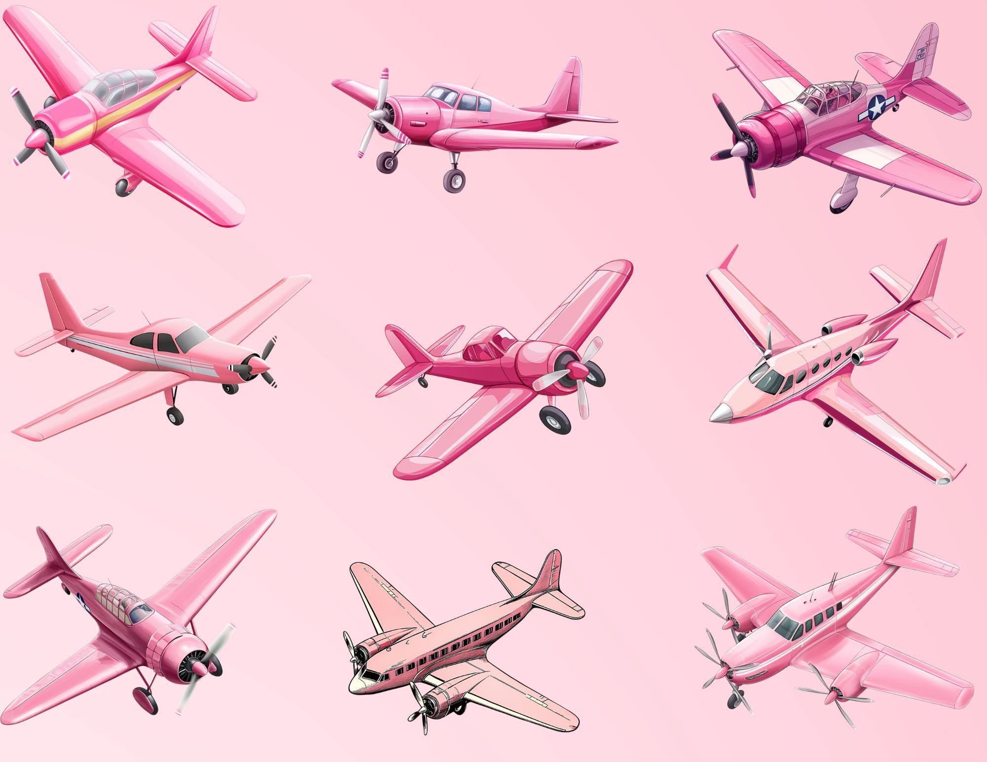 Pink Airplane Clipart Bundle | 32 PNG Cute Aviation Designs ...