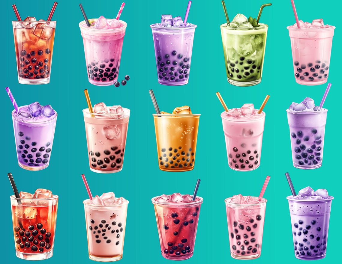 Bubble Tea Clipart Bundle: 39 Colorful Drinks PNG (commercial Use) - Etsy