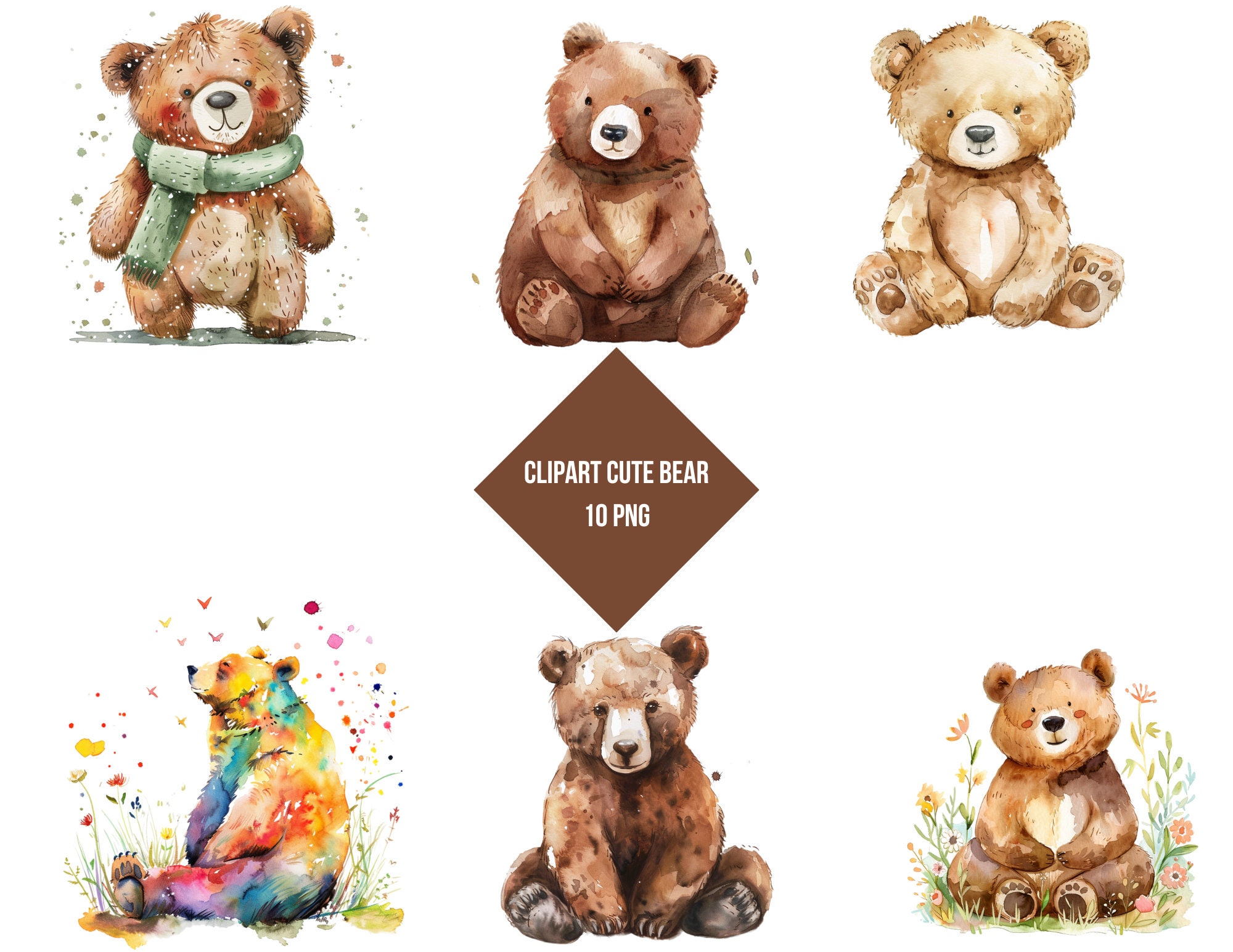 Cute Bears Clipart | Adorable Bear Illustrations PNG | Digital Print ...