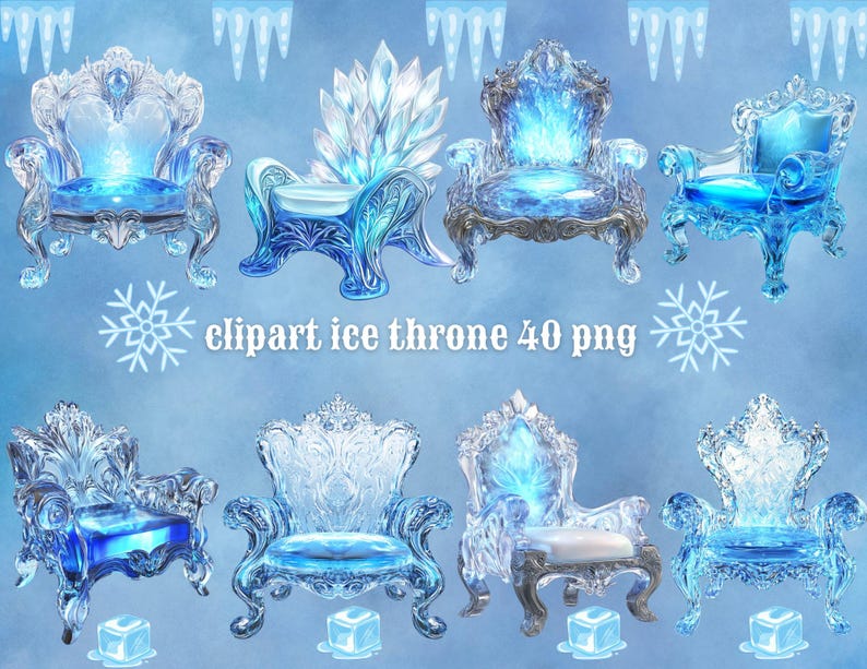 Ice Throne Clipart, Frozen Crystal Chair PNG, Fantasy Winter Seat ...