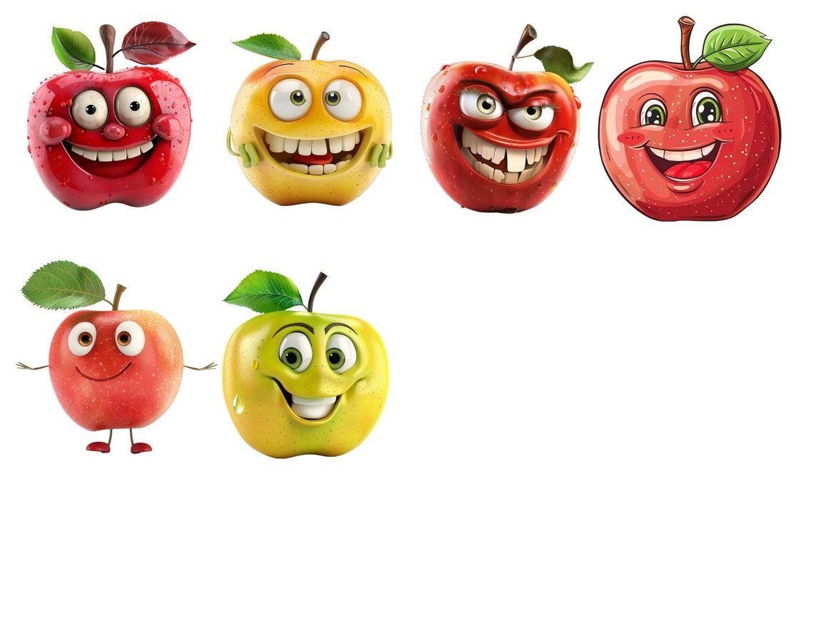 Funny Apples Clipart Set | Illustrations With Cheerful Expressions ...