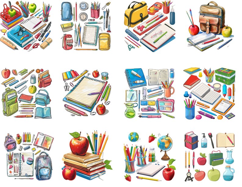 Clipart School Supplies | School Supplies PNG | Digital Print School ...