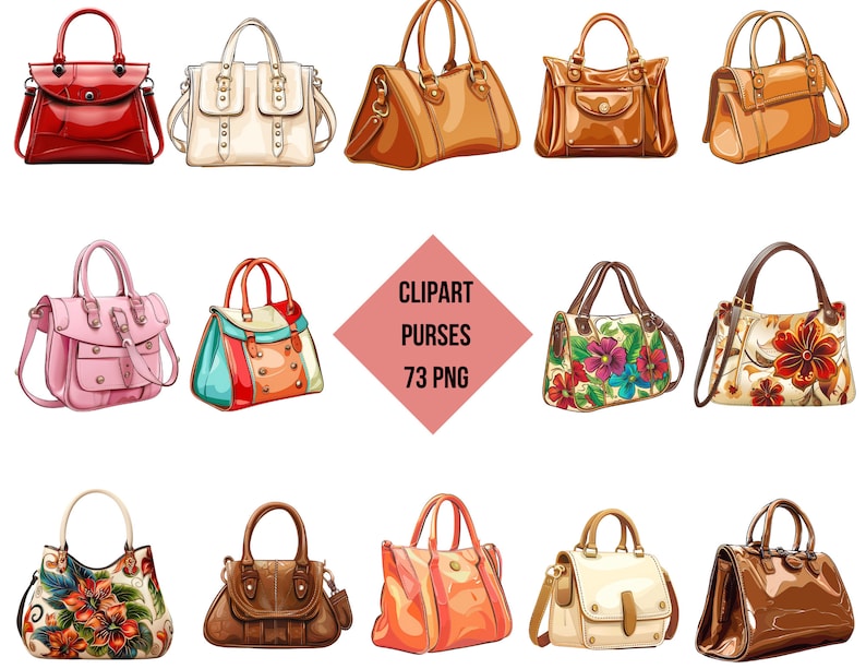 Handbags Clipart Set - 73 Elegant Pngs for Fashion Projects and ...