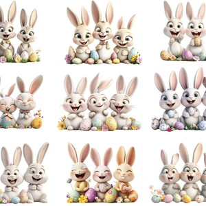 Easter Bunny Trio Clipart, Cute Rabbit Family PNG Bundle, Digital ...