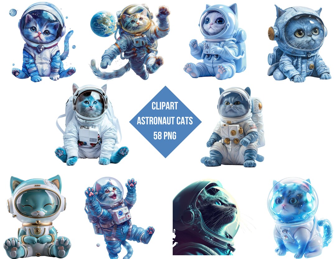 Astronaut Cat Clipart Bundle, Space Cat PNG Set,galaxy Kitten Art ...