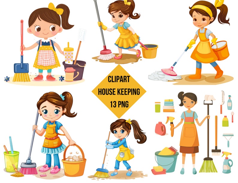 Housekeeping Clipart | Cleaning Tools PNG Graphics (instant Download ...